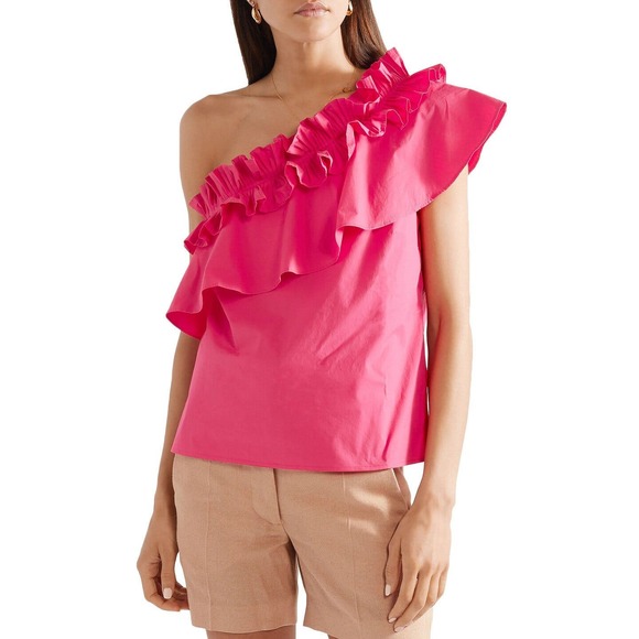 SALONI | Tops | Saloni Esme Top Womens 4 Hot Pink One Shoulder Ruffle ...